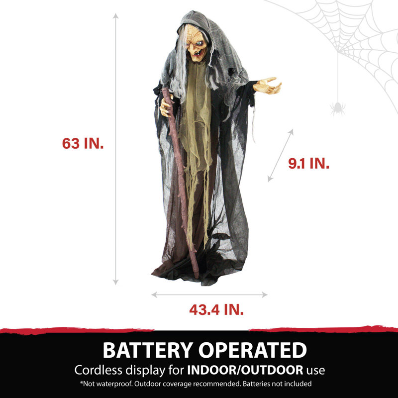 Haunted Hill Farm Life-Size Poseable Witch with Lights and Sound, Indoor/Covered Outdoor ...